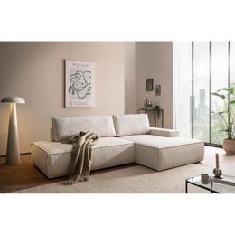 Home Affaire Ecksofa &raquo;SHERWOOD, Schlafsofa in L-Form offen (275cm), Cord, Leinenoptik&laquo; Schlaffunktion und Bettkasten, Kedernaht, hoher Sitz- & 