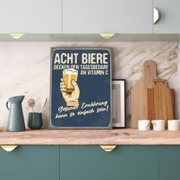 queence Metallbild &raquo;Acht Biere Spruch Stahlschild Blechschild&laquo; Getr&auml;nke Schriftzug Spr&uuml;che Spr&uuml;che & Texte 1 Stk. tlg. 20x30x0,2cm - mit 4 Lochbohrung