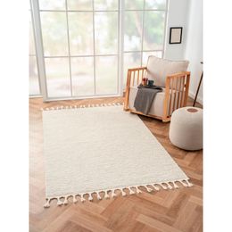 MyFlair Hochflor-Teppich &raquo;Moroccan Pureness&laquo; rechteckig 24 mm H&ouml;he moderner Teppich, Uni Farben, flauschig weich durch Hochflor wei&szlig; Polyester, Polypropylen (