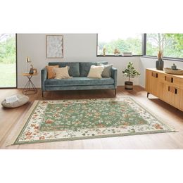 Hanse Home Teppich &raquo;Orient Flowers&laquo; rechteckig 5 mm H&ouml;he Kurzflor mit Fransen, Orient, Wohnzimmer, Schlafzimmer, Esszimmer gr&uuml;n Viskose