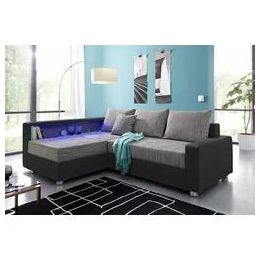 Ecksofa Collection AB "Relax L-Form, B: 223 cm", schwarz (schwarz, grau), B:223cm H:84cm T:91cm, Zierkissen: 100%Polyester;Struktur (100% Polyester);Microfaser PRIMABELLE (100% Polyester);Kunstleder SOFTLUX / Struktur (80% Polyester, 20% Acryl);Microfaser PRIMABELLE (100% Polyester) / Struktur (80% Polyester, 20% Acryl), Sofas, Ecksofa, Bettfunktion, Bettkasten, Regalelement & 1 Zierkissen, option