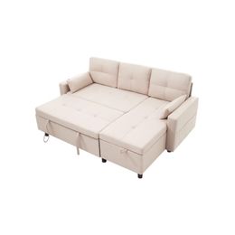 ABRIHOME 2-tlg Schlafsofa mit Schlaffunktion und Stauraum in Beige | Gr.: onesize