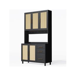 ABRIHOME K&uuml;chenschrank mit LED 2 USB und 3 Schubladen 183cm in Schwarz | Gr.: onesize