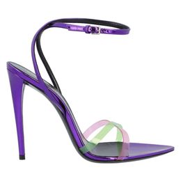 SAINT LAURENT Sandalen - Gippy Patent Leather And Plexi Sandals Purple - Gr. 39 (EU) - in Lila - f&uuml;r Damen