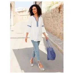 Longbluse Inspirationen, Damen, Gr. 52, wei&szlig;, 100% Baumwolle, Besatz:100% Baumwolle, unifarben, V-Ausschnitt, Blusen Longbluse