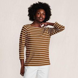 LANDS' END Gestreiftes Baumwollshirt mit 3/4-&Auml;rmeln, Damen,  Braun, Baumwolle, by Lands' End