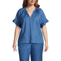LANDS' END Bluse aus TENCEL mit R&uuml;schenkragen, Damen,  Blau, Kunstseide/Lyocell (Viskose), by Lands' End