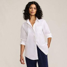 LANDS' END B&uuml;gelleichtes Langarmhemd im Boyfriend-Look, Damen,  Wei&szlig;, Baumwolle, by Lands' End