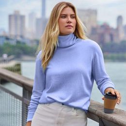 LANDS' END Feinstrick-Rollkragenpullover aus Baumwolle, Damen,  Blau, Baumwolle, by Lands' End