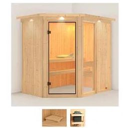 Sauna Karibu "Frigga 1", beige (naturbelassen), ohne Ofen, (ohne Ofen), Saunen, ohne Ofen