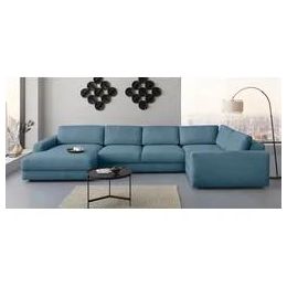 Wohnlandschaft Home Affaire "Bloomfield, Mega Polsterprogramm, Breite 405cm, viel Platz, U-Form", blau (tepestry), B:405cm H:84cm T:224cm, 100% Polyester, Sofas, Wohnlandschaft, mit extra tiefer Sitzfl&auml;che, wahlweise mit Sitztiefenverstellung