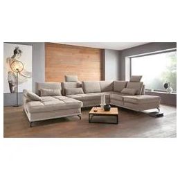 Wohnlandschaft OTTO HOME "Costello U-Form, B: 363 cm mit Sitztiefen-, Armteilverstellung &", beige (sand), B:363cm H:89cm T:223cm, 100% Polyester;Samtoptik (100% Polyester), Sofas, Wohnlandschaft, 3 Nierenkissen, optional Bettfunktion & Bettkasten
