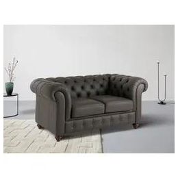Chesterfield-Sofa Home Affaire "Chesterfield 2-Sitzer B/T/H: 150/89/74 cm", braun (dunkelbraun), B:150cm H:74cm T:89cm, Struktur (100% Polyester), Sofas, mit hochwertiger Knopfheftung, auch in Leder