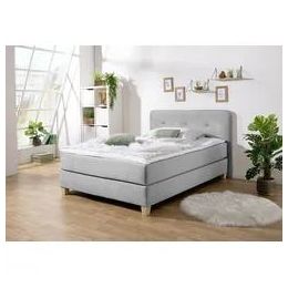Boxspringbett Home Affaire "Fargo", grau, B:133cm L:207cm, Struktur fein (100% Polyester);Samtstoff (100% Polyester), Komplettbetten, Boxspringbett, inkl. Topper, in 3 Matratzenarten, in Samt- oder Strukturstoff