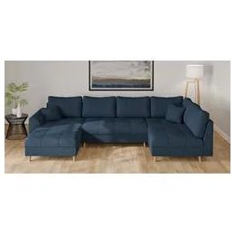 Wohnlandschaft Home Affaire "CHARRE U-Form mit Ottomane, Ma&szlig;e B/T/H: 310/161/81 cm", blau (dunkelblau), B:310cm H:81cm T:161cm, 100% Polyester, Sofas, Wohnlandschaft, feine Steppung, lose R&uuml;cken- und Zierkissen, auch in Cord und Boucl&eacute;