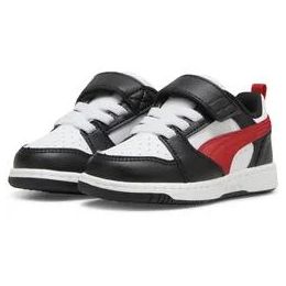Sneaker Puma "Rebound V6 Low Sneakers Kinder", Kinder, Gr. 21, rot (wei&szlig; for all time rot schwarz), Obermaterial: Synthetik, Textil. Futter: Textil. Innensohle: Textil, Keine Angabe. Laufsohle: Gummi, Schuhe Sneaker