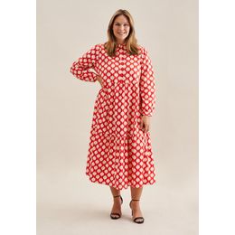 Sommerkleid Seidensticker "Schwarze Rose", Damen, Gr. 7XL54, Normalgr&ouml;&szlig;en, rot (hellrot), 100% Baumwolle, gemustert, regular fit, Kleider Sommerkleid, Langarm Kragen Geometrische Muster