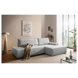 Ecksofa Home Affaire "SHERWOOD, Schlafsofa in L-Form offen (275cm), Cord, Leinenoptik", grau (hellgrau), B:275cm H:85cm T:167cm, 100% Polyester, Sofas, Ecksofa, Schlaffunktion und Bettkasten, Kedernaht, hoher Sitz- & Liegekomfort