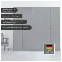 Dreht&uuml;renschrank Rauch "Kleiderschrank Schrank Garderobe TOPSELLER OTELI inkl. Inneneinteilung", grau (graumetallic, hochglanz effektgrau), B:360cm H:210cm T:54cm, Holzwerkstoff, Schr&auml;nke, Dreht&uuml;renschrank, mit zus&auml;tzlichen Einlegeb&ouml;den, optional mit Spiegel MADE IN GERMANY