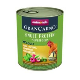 animonda GranCarno Single Protein Superfoods Nassfutter Hund Adult, Huhn und Spinat, Himbeeren, K&uuml;rbiskerne 6x800 g