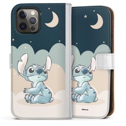 DeinDesign iPhone 12 Pro Max Handy Klapph&uuml;lle Handyh&uuml;lle aus Kunst Leder wei&szlig; Flip Case Moon Lilo & Stitch Disney Sideflip mit Lasche