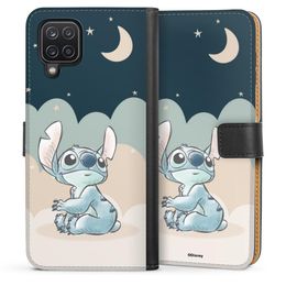 DeinDesign Galaxy A12 Handy Klapph&uuml;lle Handyh&uuml;lle aus Kunst Leder schwarz Flip Case Lilo & Stitch Disney Moon Sideflip mit langer Lasche