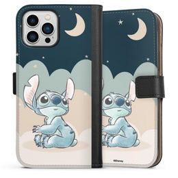 DeinDesign iPhone 13 Pro Max Handy Klapph&uuml;lle Handyh&uuml;lle aus Kunst Leder schwarz Flip Case Moon Lilo & Stitch Disney Sideflip mit langer Lasche