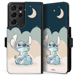 DeinDesign Galaxy S21 Ultra 5G Handy Klapph&uuml;lle Handyh&uuml;lle aus Kunst Leder schwarz Flip Case Moon Lilo & Stitch Disney Sideflip mit Lasche