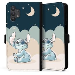 DeinDesign Galaxy A32 5G Handy Klapph&uuml;lle Handyh&uuml;lle aus Kunst Leder schwarz Flip Case Lilo & Stitch Disney Moon Sideflip mit langer Lasche