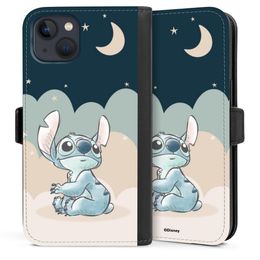 DeinDesign iPhone 13 Handy Klapph&uuml;lle Handyh&uuml;lle aus Kunst Leder schwarz Flip Case Moon Lilo & Stitch Disney Sideflip mit Lasche
