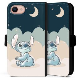 DeinDesign iPhone 16e Handy Klapph&uuml;lle Handyh&uuml;lle aus Kunst Leder schwarz Flip Case Moon Lilo & Stitch Disney Sideflip mit Lasche