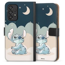 DeinDesign Galaxy A33 5G Handy Klapph&uuml;lle Handyh&uuml;lle aus Kunst Leder schwarz Flip Case Lilo & Stitch Disney Moon Sideflip mit langer Lasche