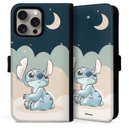 DeinDesign iPhone 16 Pro Handy Klapph&uuml;lle Handyh&uuml;lle aus Kunst Leder schwarz Flip Case Moon Lilo & Stitch Disney Sideflip mit Lasche