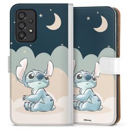 DeinDesign Galaxy A33 5G Handy Klapph&uuml;lle Handyh&uuml;lle aus Kunst Leder wei&szlig; Flip Case Lilo & Stitch Disney Moon Sideflip mit Lasche