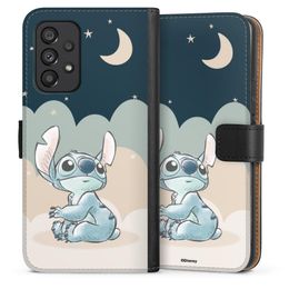 DeinDesign Galaxy A53 5G Handy Klapph&uuml;lle Handyh&uuml;lle aus Kunst Leder schwarz Flip Case Lilo & Stitch Disney Moon Sideflip mit langer Lasche