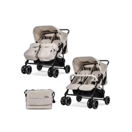 Lorelli Zwillingskinderwagen TWIN Wickeltasche Einhand-Klappsystem Fu&szlig;abdeckung beige schwarz