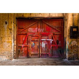 papermoon Fototapete "Vintage rotes Holztor", B/L: 4m x 2,6m, Bahnen: 8 Stk., bunt, Schlafzimmer, Tapeten