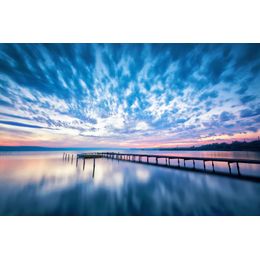 papermoon Fototapete "HOLZ-BR&Uuml;CKE-PIER STEG MEER OZEAN SEE STRAND SONNE DORF", B/L: 4,5m x 2,8m, Bahnen: 9 Stk., bunt, Schlafzimmer, Tapeten