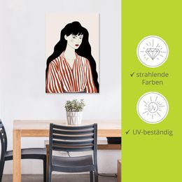 Wandbild Artland, B:80cm H:120cm, rot, Alu Dibond, Wohnzimmer, Bilder, "Woman in Striped Blouse I", als Alubild, Leinwandbild, Poster, Wandaufkleber