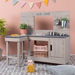 Muddy Buddy Kinder Outdoor-Spielk&uuml;che "Matschk&uuml;che Coffee Corner", grau, Holz, B:100cm H:95cm T:60cm, Spielk&uuml;chen