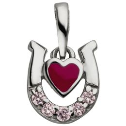 Kettenanh&auml;nger Jobo "Anh&auml;nger Hufeisen Herz 9,1 mm", silber 925, rosa, Schmuckanh&auml;nger, M&auml;dchen, Silber 925 (Sterlingsilber), Kettenanh&auml;nger, 925 Silber mit 5 rosa Zirkonia