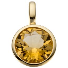 Jobo Damen Kettenanh&auml;nger "Anh&auml;nger rund 17,2 mm mit Citrin", Gelbgold 585gelbgold 585, orange, Gelbgold 585, Schmuckanh&auml;nger, 14 Karat 585 Gold