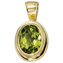 Jobo Damen Kettenanh&auml;nger "Anh&auml;nger 16,2 mm oval mit Peridot", Gelbgold 585gelbgold 585, gr&uuml;n, Gelbgold 585, Schmuckanh&auml;nger, 14 Karat 585 Gold