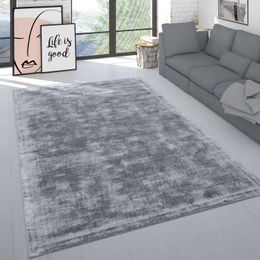 Teppich Paco Home, B:80cm H:12mm L:150cm, grau, Baumwolle, Viskose, Wohnzimmer, Teppiche, "Nagpur 260", Handweb, Kurzflor, 80% Viskose, mit leichtem