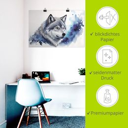 Wandbild Artland, B:120cm H:80cmfarbe bild(er): blau, Papier, Wohnzimmer, Bilder, "Wolf", als Alubild, Leinwandbild, Poster, Wandaufkleber in