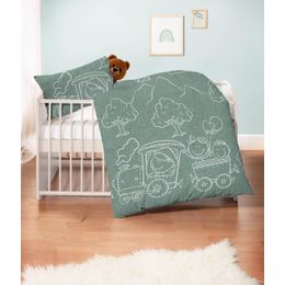 Kinderbettw&auml;sche Biberna, gr&uuml;n, Flanell, Obermaterial: 100% Baumwolle, Bettw&auml;sche, "0840521", kuschelig warm, samtweich, Melange, 100% Baumwolle,