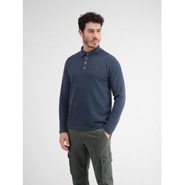 Lerros Herren Sweatshirt "Langarmpolo, unifarbenes Waffelpiqu&eacute;", blau, Gr. S, 80% Baumwolle, 20% Polyester, Sweatshirts