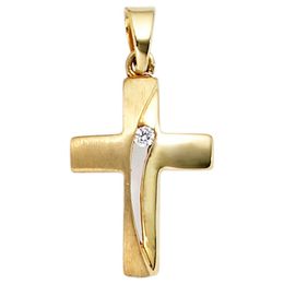 Jobo Damen Kreuzanh&auml;nger "Anh&auml;nger Kreuz 18,5 mm mit Zirkonia", Gelbgold 333gelbgold 333, wei&szlig;, Gelbgold 333, Schmuckanh&auml;nger, 8 Karat 333 Gold