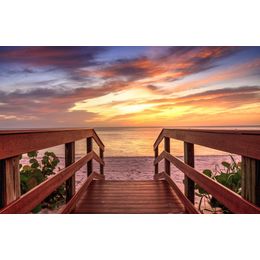 papermoon Fototapete "D&Uuml;NEN-STEG BR&Uuml;CKE PIER MEER SEE K&Uuml;STE OZEAN STRAND", B/L: 2,5m x 1,86m, Bahnen: 5 Stk., bunt, Schlafzimmer, Tapeten