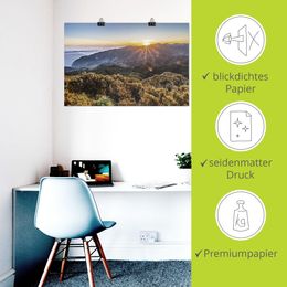 Wandbild Artland, B:90cm H:60cmfarbe bild(er): orange, Papier, Wohnzimmer, Bilder, "Sonnenaufgang &uuml;ber Madeira Bica da Cana", als Alubild,